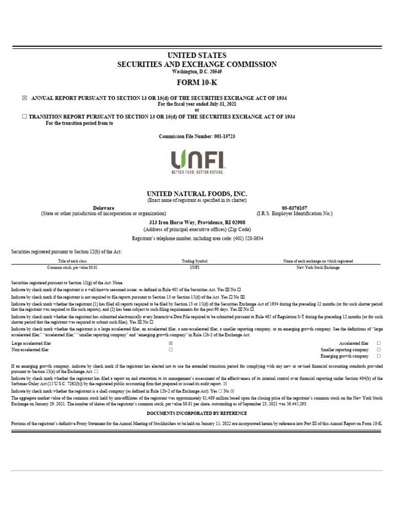 Unfi United Natural Food Inc 2021 | PDF | Retail | Form 10 K