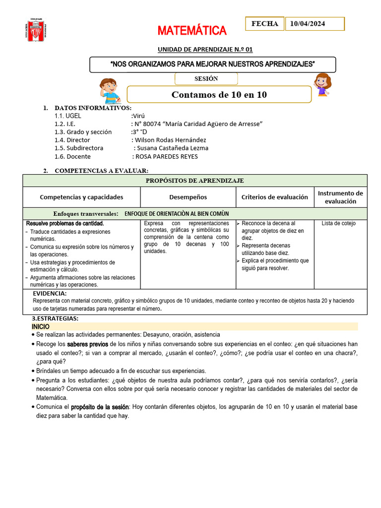 10 - 04 - 24 - Mat - Contamos de 10 en 10 | PDF | Science | Aprendizaje