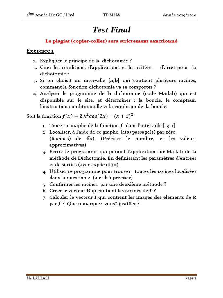 Méthode de Dichotomie en Matlab | PDF | Structure de contrôle ...