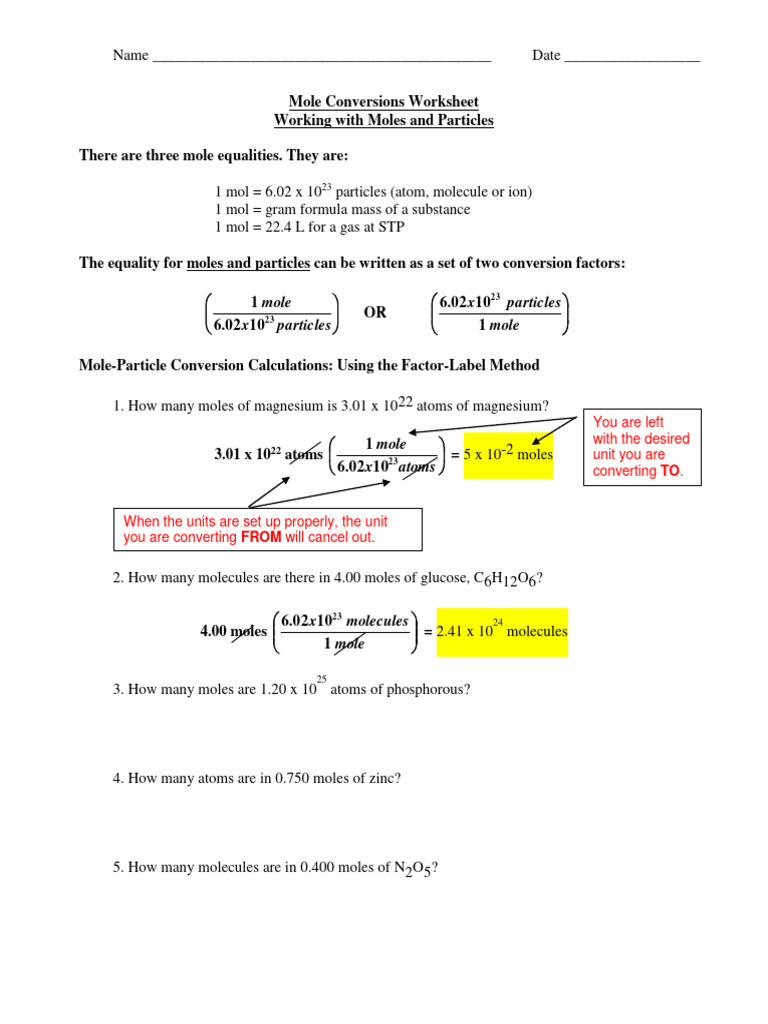 Moles and Particles Conversions Packet 2020 | PDF | Mole (Unit) | Molecules