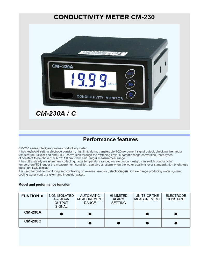 Conductimetro de Linea Cm230 A y C (D) | PDF | Temperature | Water