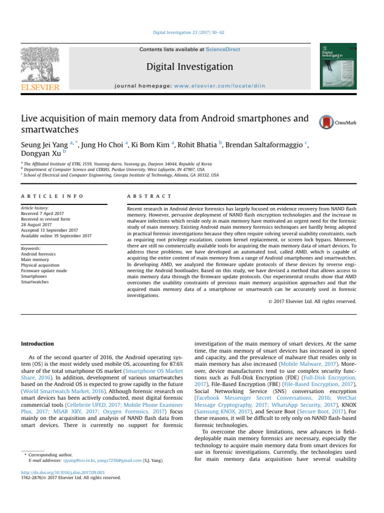 Live acquisition of main memory data from Android smartphones and ...