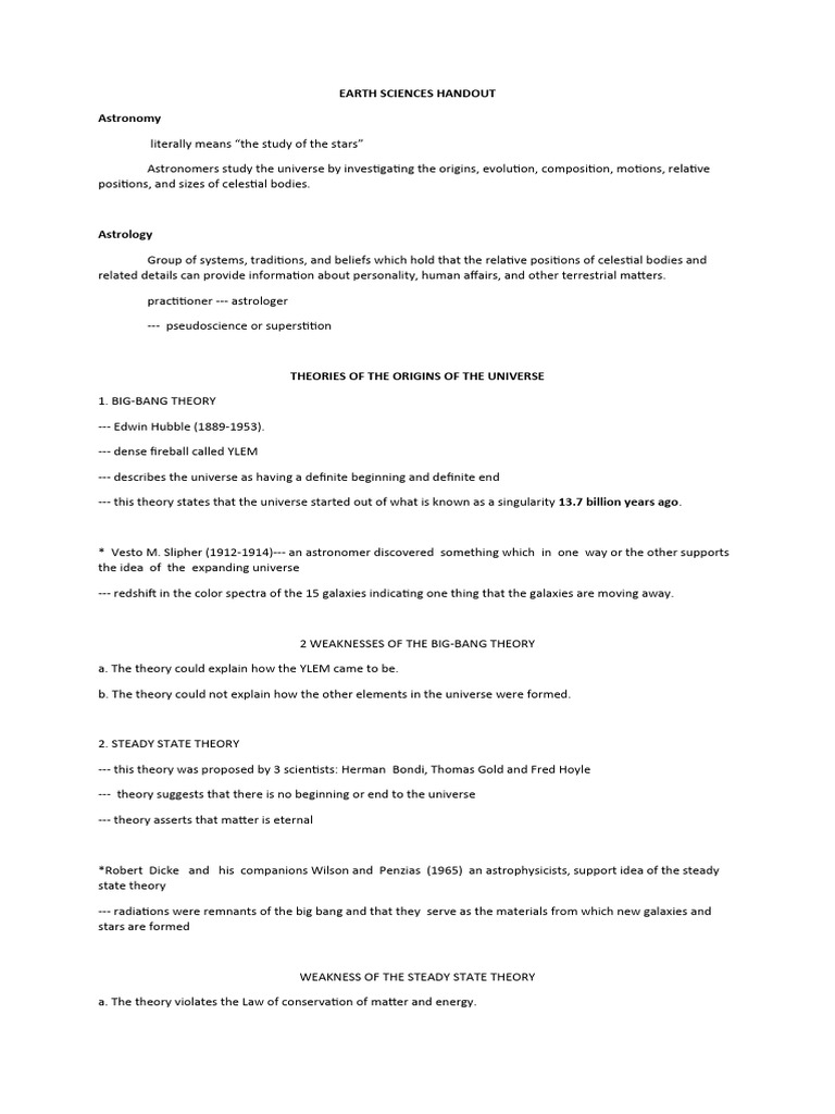Earth Sciences Handout | PDF | Natural Satellite | Stars