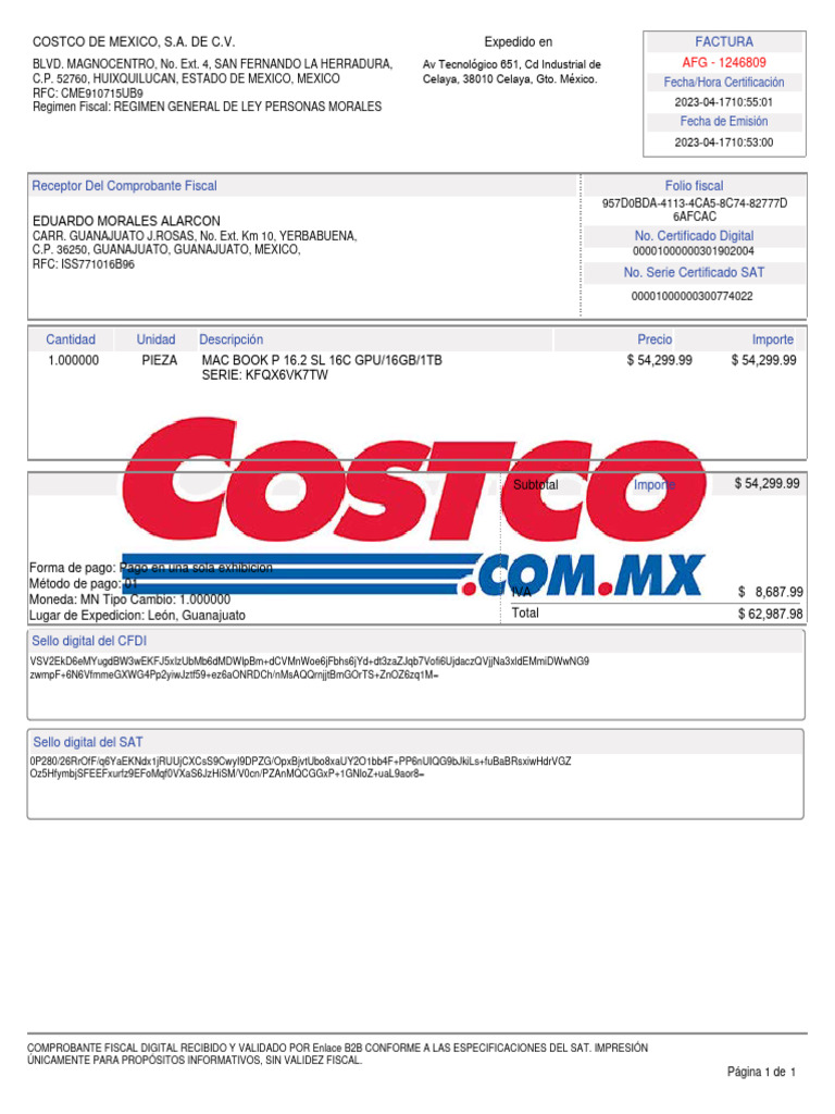 Factura Electrónica de Costco México | PDF
