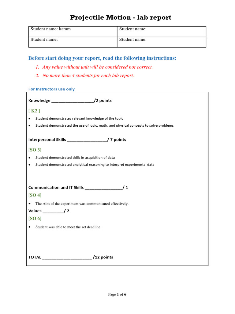 05 Projectile Motion Lab Work Pdf Acceleration Dynamics Mechanics