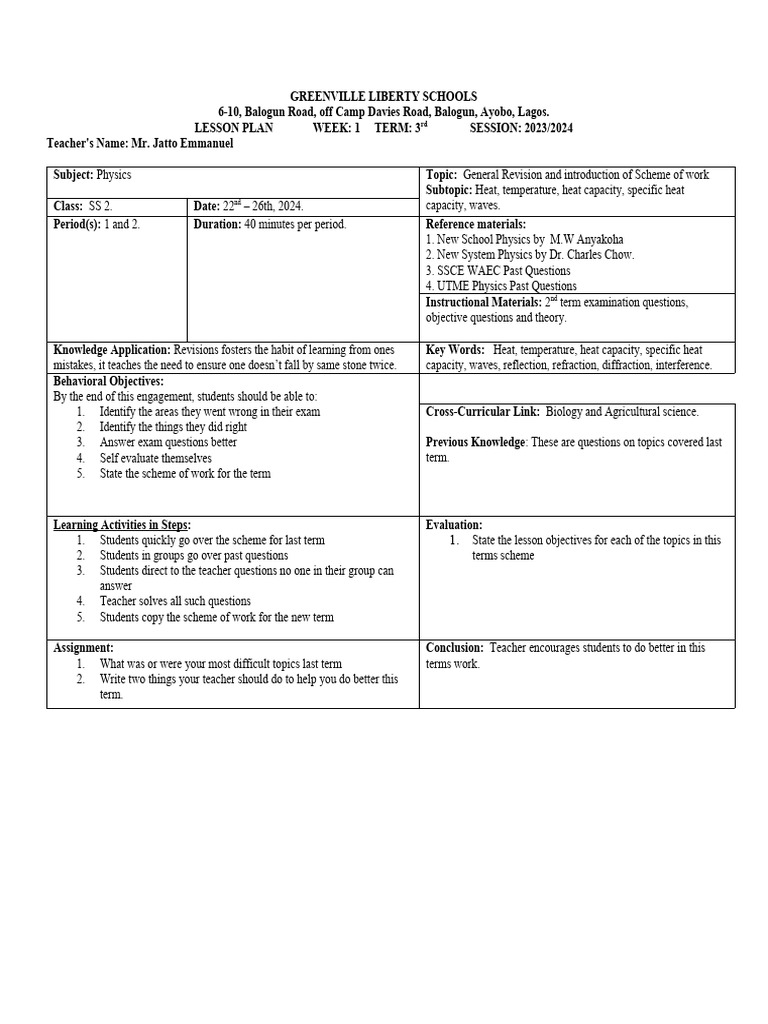 Physics S2 WK 1 Third Term | PDF | Dispersion (Optics) | Optics