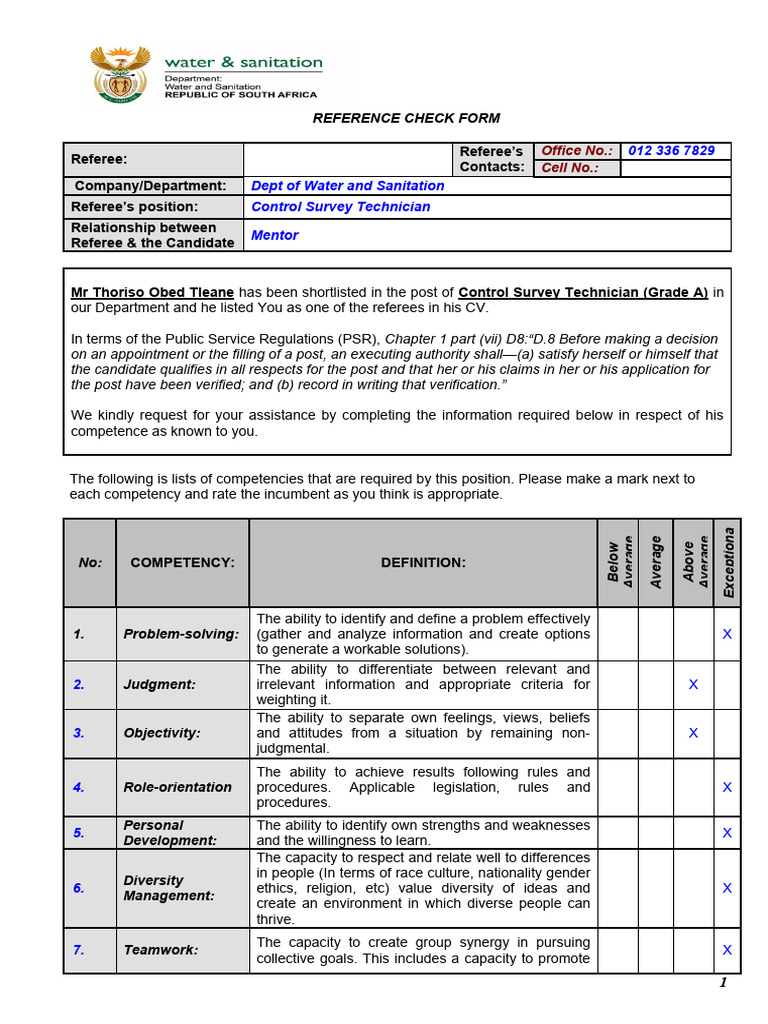 002 Reference Check Form - MR To Tleane | PDF | Conflict Resolution ...