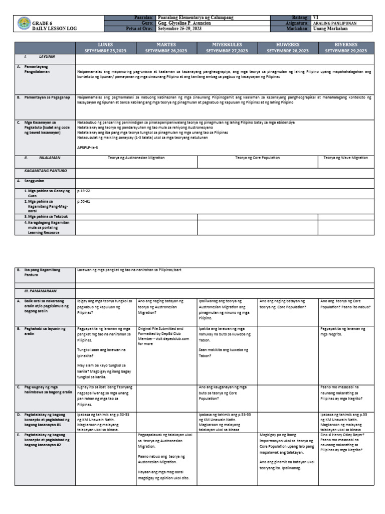 DLL - Araling Panlipunan 6 - Q1 - W5 | PDF