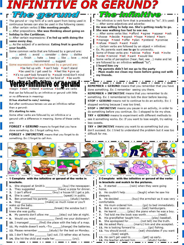 Infinitive-Gerund Exercise | PDF | Verb | Grammar