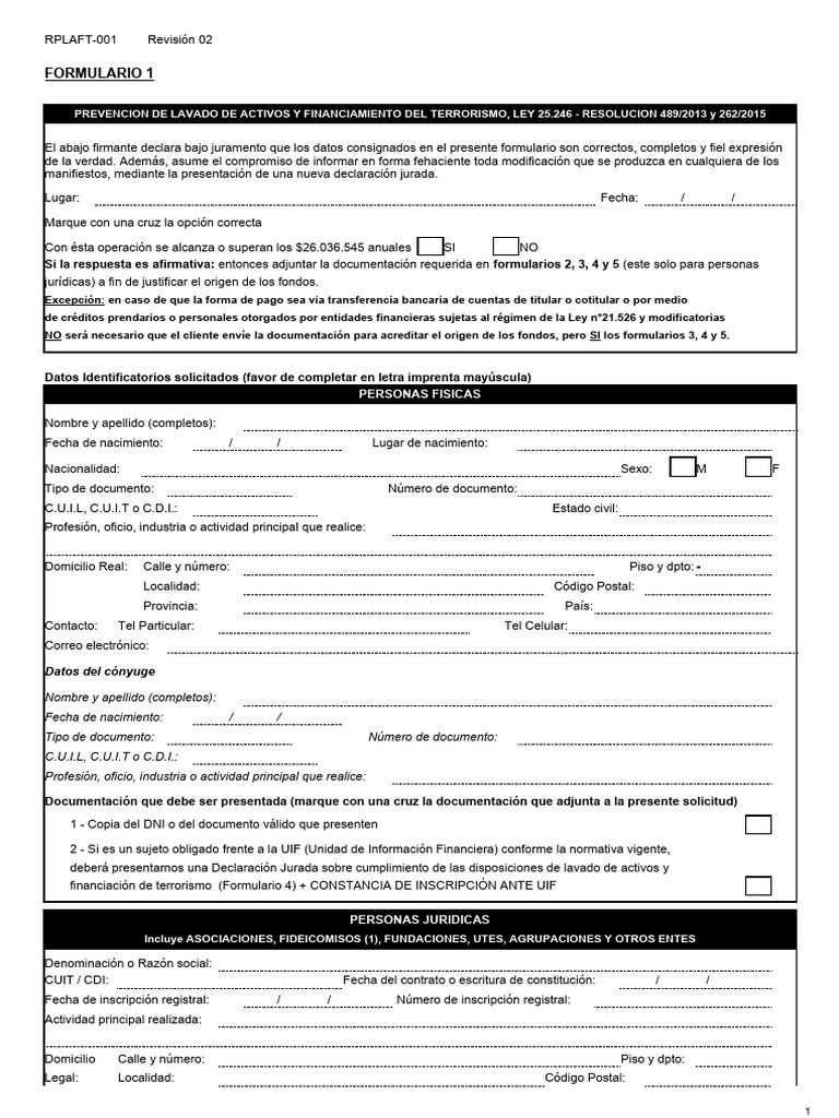 Formulario de Inscripción UIF y Declaración | PDF | Ministerio ...