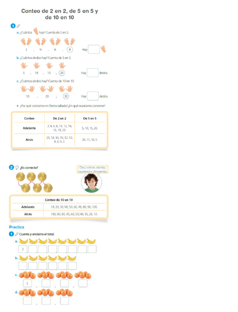 Conteo 2 en 2, 5 en 5 y 10 en | PDF