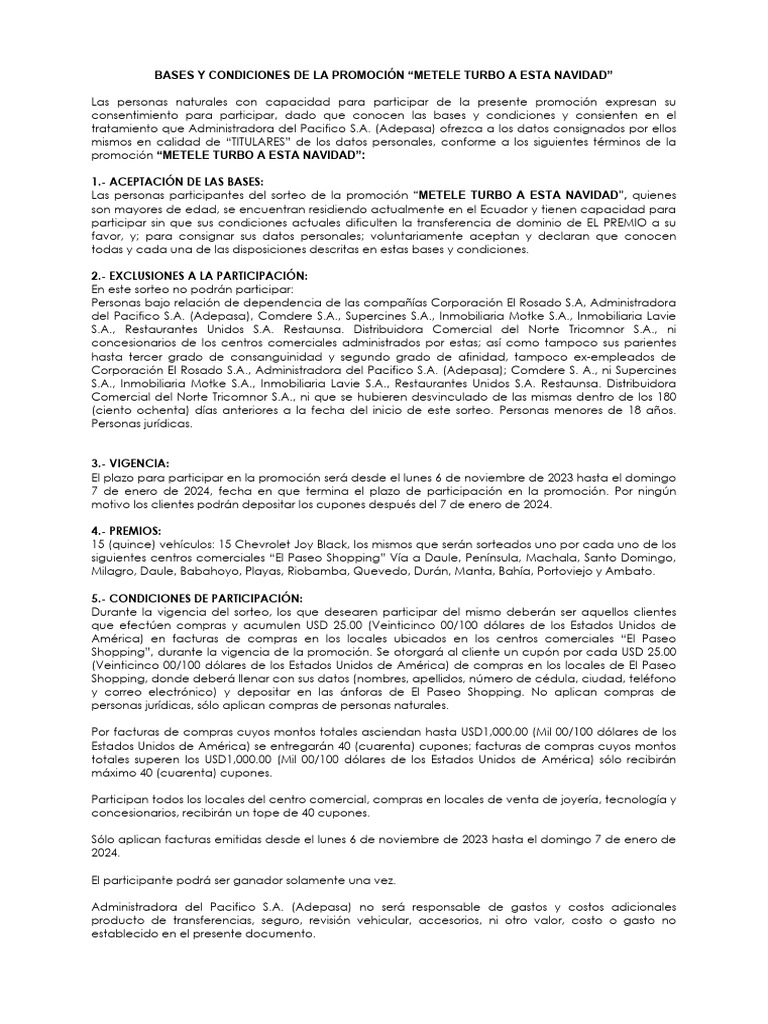 Promoción "Metele Turbo a Esta Navidad" | PDF | Cupón | Juez