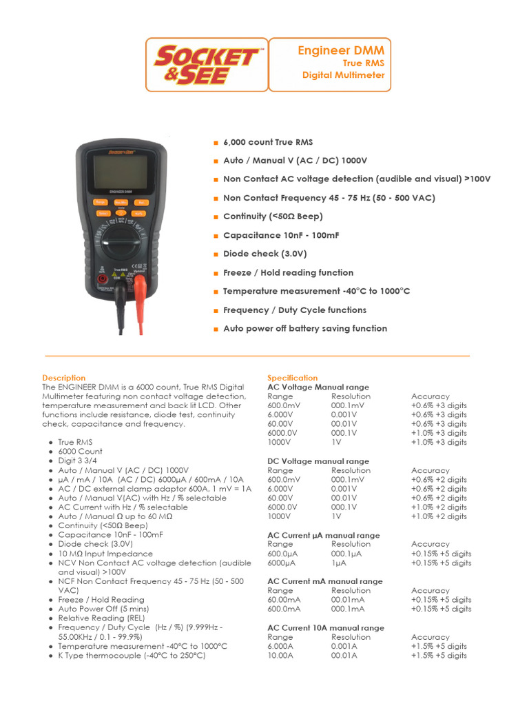 Engineer DMM Data Sheet 24357 | PDF | Power (Physics) | Manufactured Goods