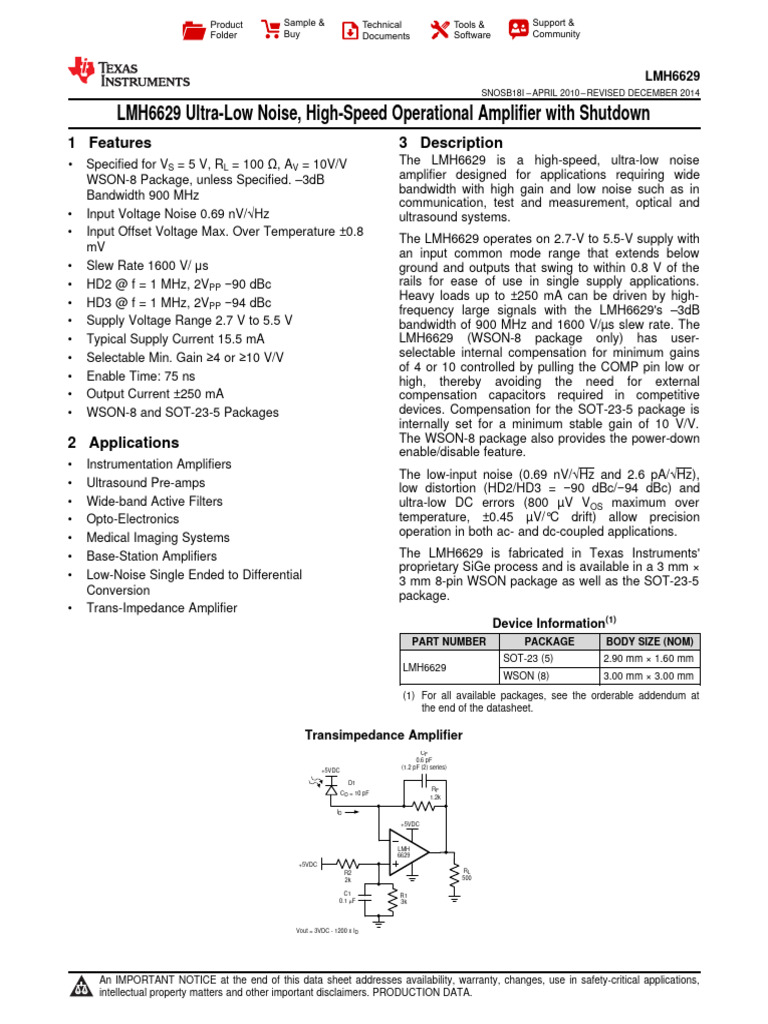 LMH 6629 | PDF | Electrostatic Discharge | Amplifier