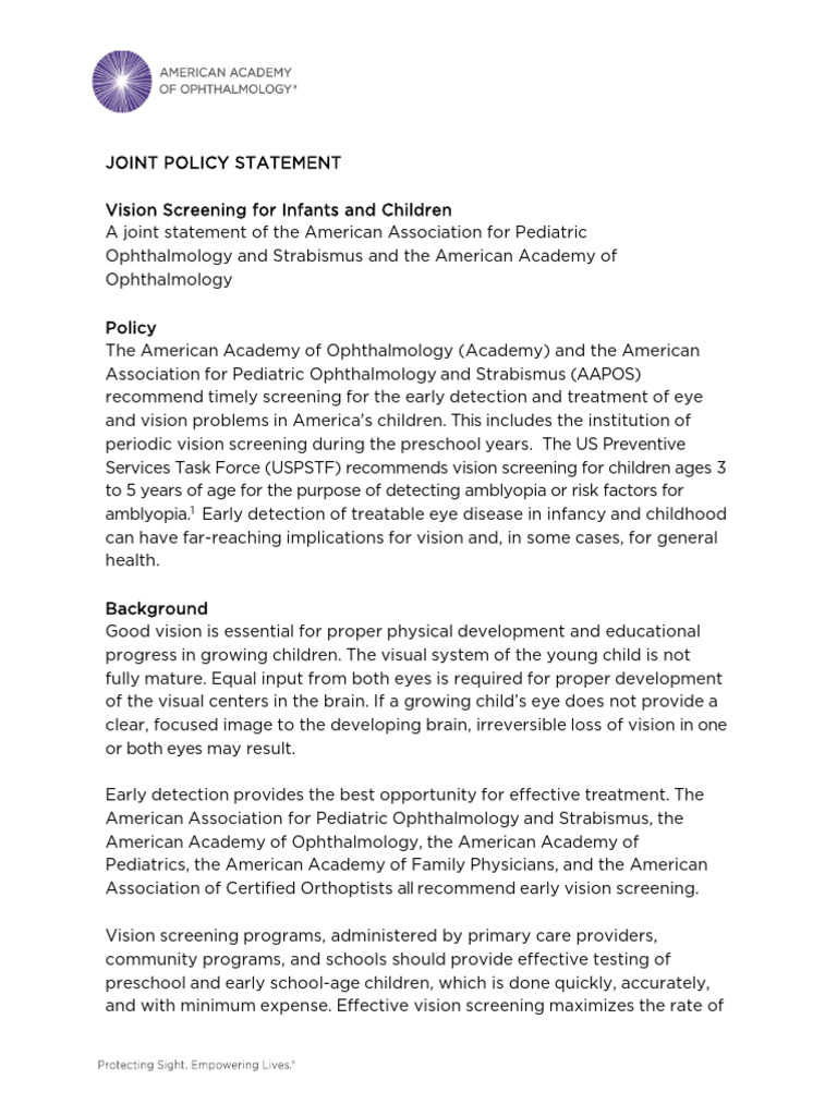 Vision Screening Guidelines for Kids | PDF | Myopia | Visual Impairment