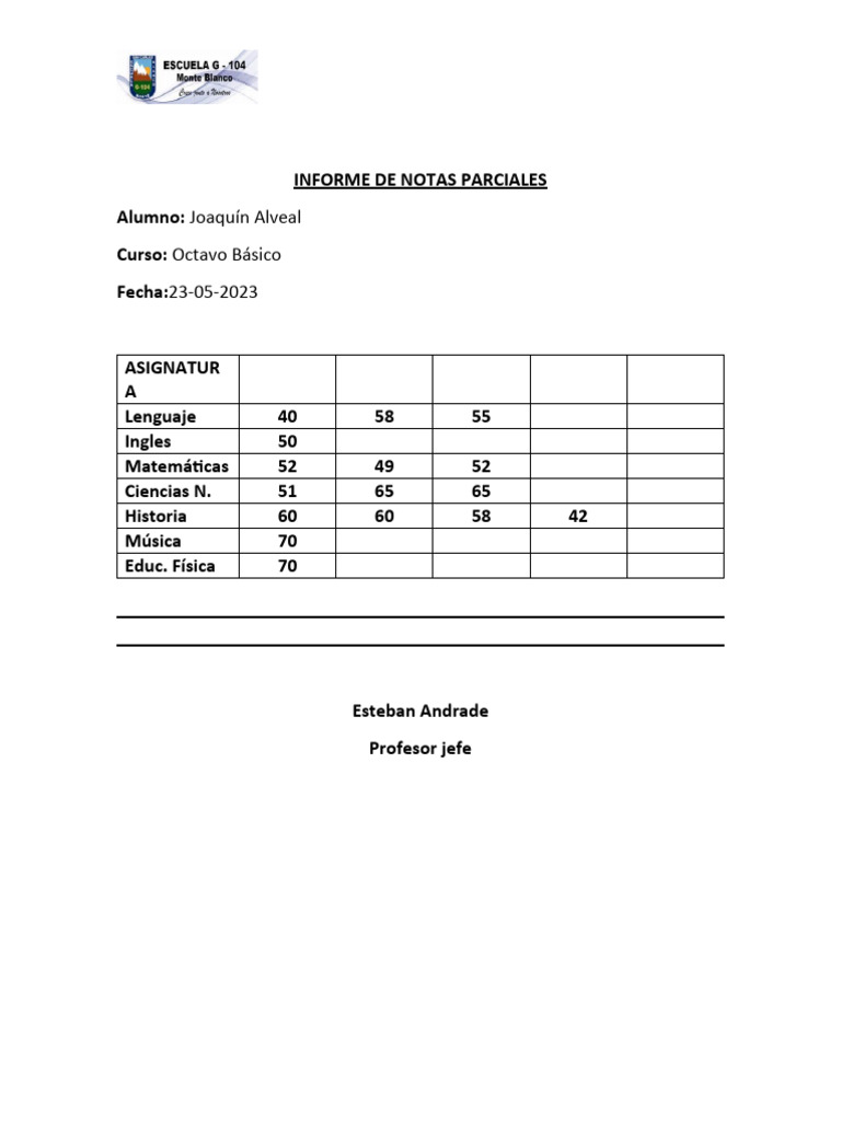 Informe de Notas Parciales | PDF | Science