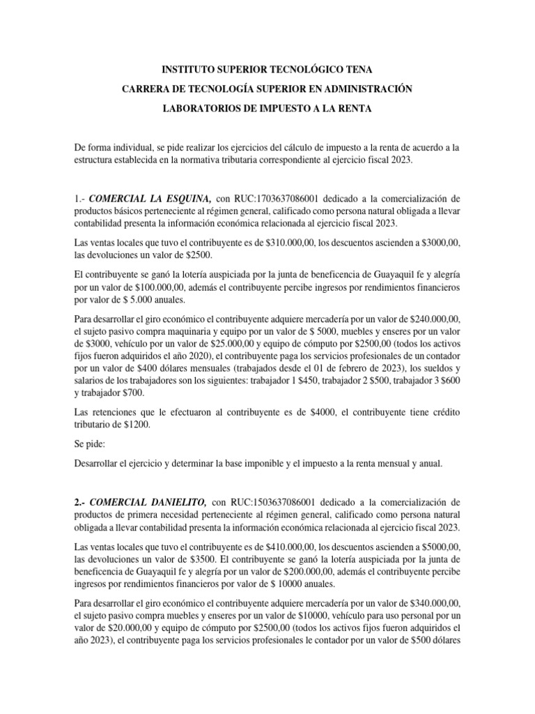 Laboratorios de Impuesto A La Renta 2023 | PDF | Contabilidad | Impuestos