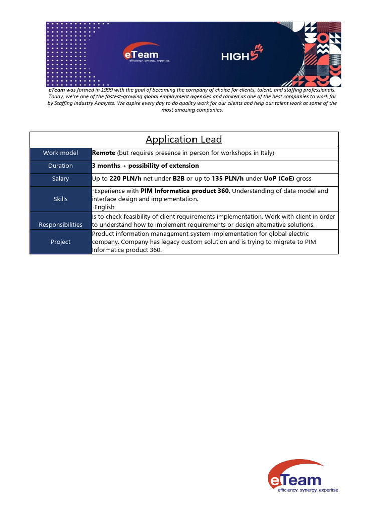 JD - Application Lead | PDF