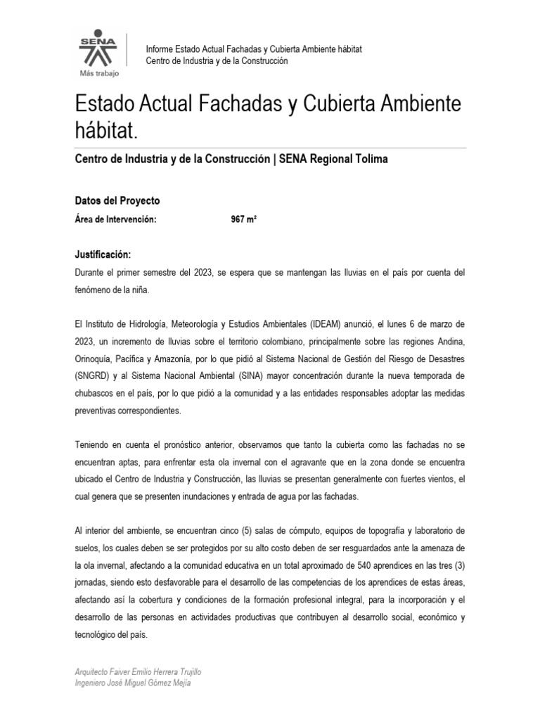 Informe y Registro Fotografico Estado Actual Ambiente Habitat | PDF | Arquitecto | Habitat