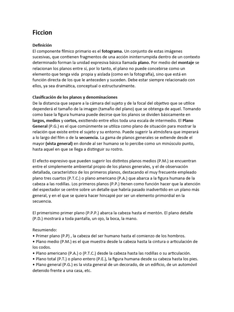 Resumen Sobre Cinematografía de Ficcion y Documental, Guion y ...