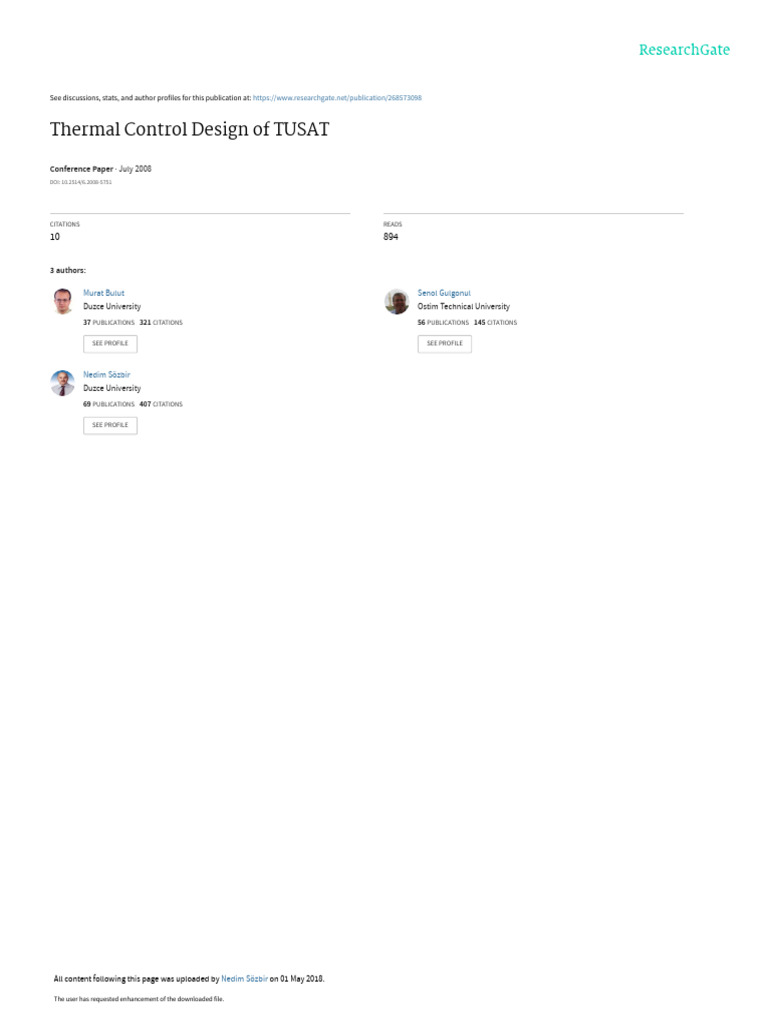 Thermal Control Design of TUSU | PDF | Science & Mathematics