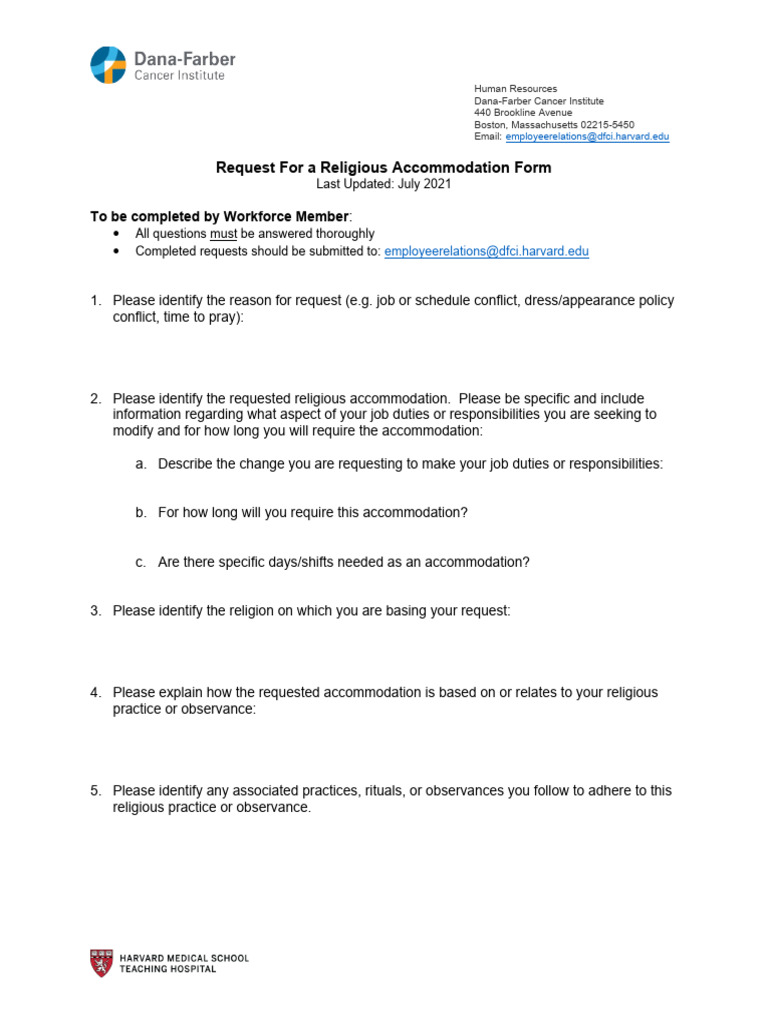 Request For Religious Accommodation Form - July 2021 | PDF ...