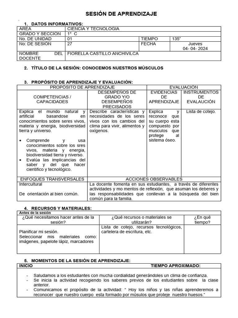 Sesion de Aprendizaje Cta | PDF | Aprendizaje | Evaluación