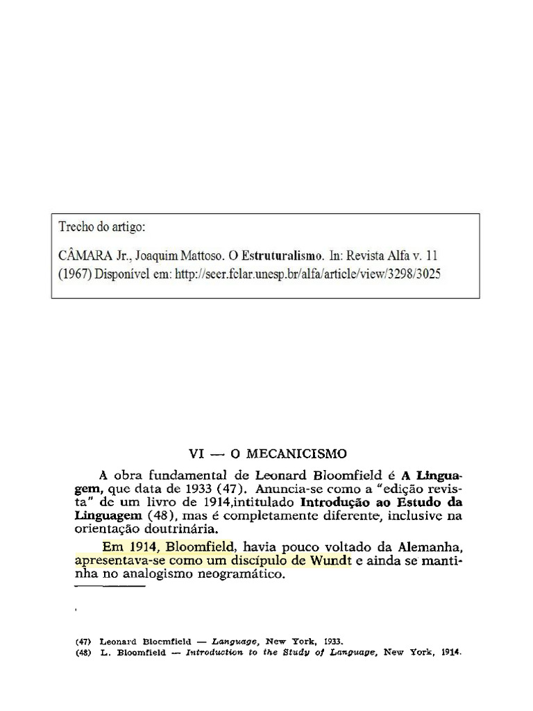 Estruturalismo e Linguística de Bloomfield | PDF | Psicologia | Linguística