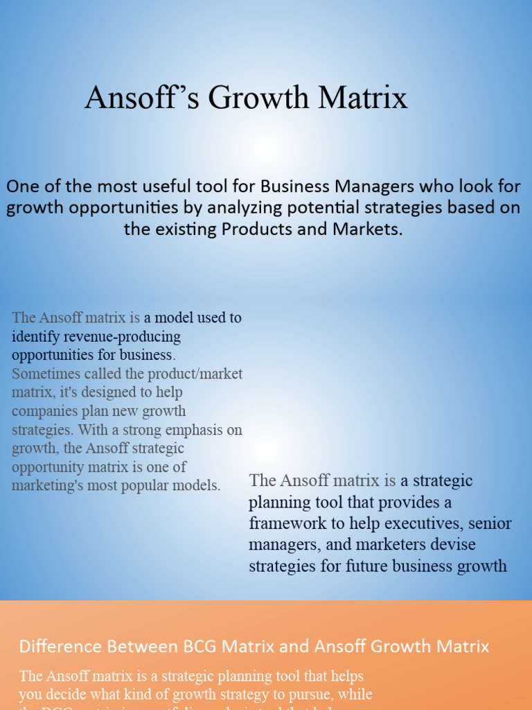 Ansoff's Growth Matrix | PDF | Market (Economics) | Business Process