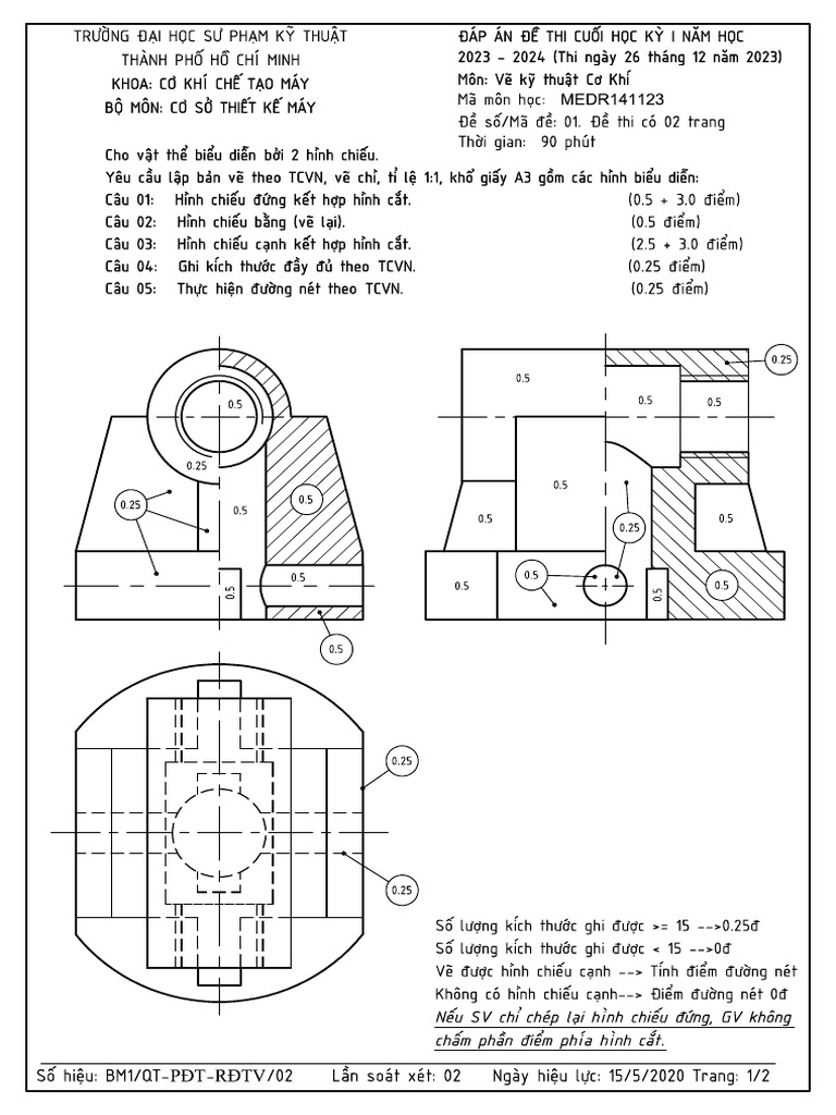 Dap An de Thi Mon Ve Ky Thuat Co Khi CLC 26-12-23 | PDF