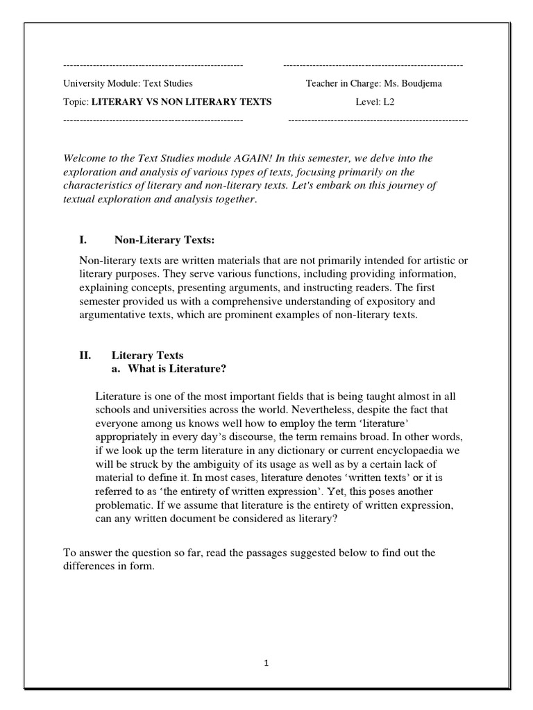 Literary vs Non-Literary Texts Explained | PDF | Citation | Narrative