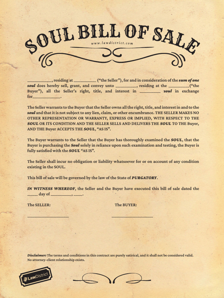 Soul Bill of Sale Template | PDF