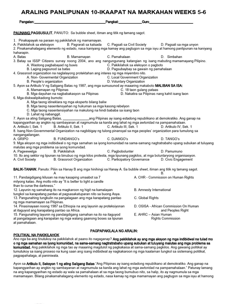 Ap10 q4 Week 5 6 Revised | PDF