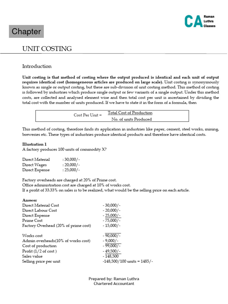 UNIT COSTING | PDF | Cost | Economies