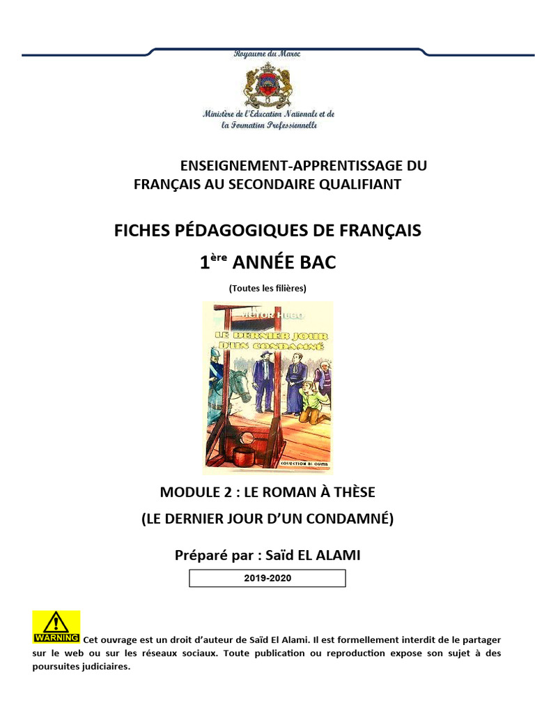 Fiches 1 Bac Module 2 Le Dernier Jour D'un Condamné | PDF | Peine ...