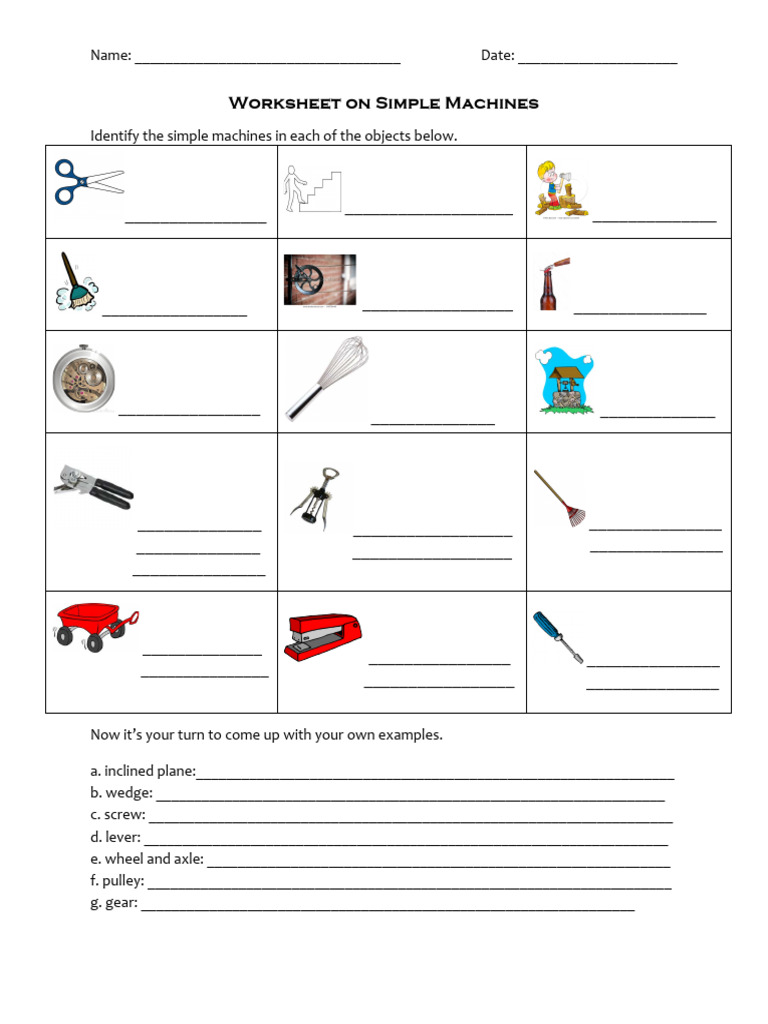 Worksheet On Simple Machines | PDF | Machines | Manufactured Goods