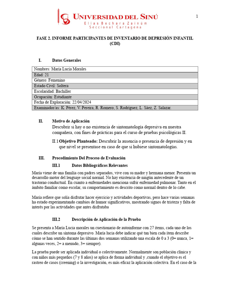 Informe Final Cdi | PDF | Depresión (estado de ánimo) | Medicina CLINICA