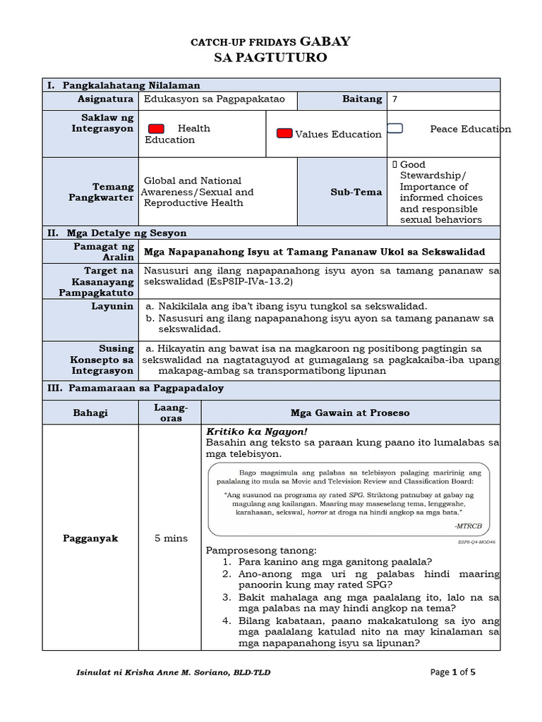 Teaching Guide (Values Education Good Stewardship) | PDF
