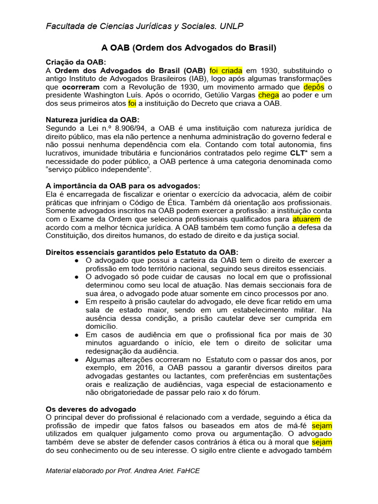 OAB: Criação, Funções e Direitos dos Advogados | PDF | Advogado | Justiça