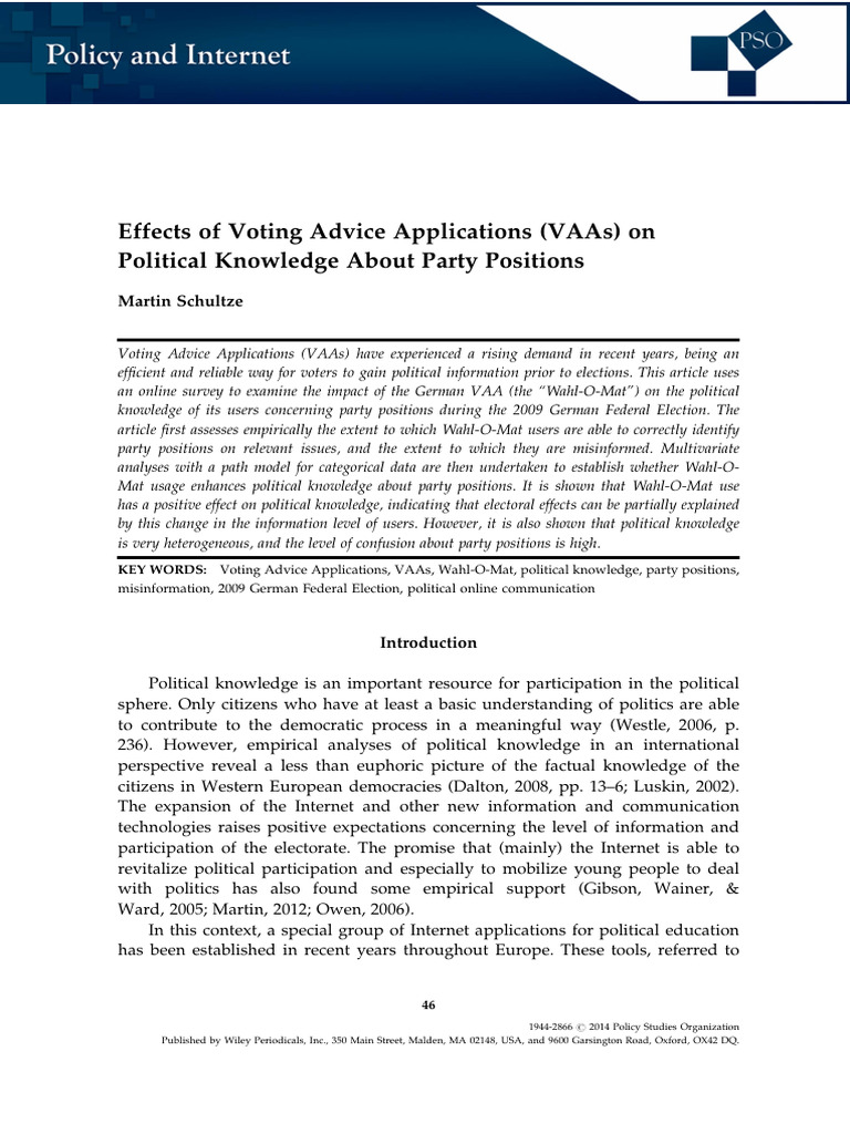 Effects of Voting Advice Applications (VAAs) On Political Knowledge About Party Positions | PDF ...