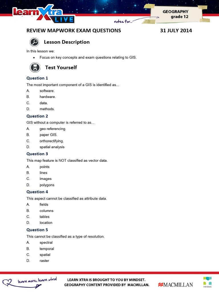 Mapwork Exam Questions 31july2014 Pdf Geographic Information System