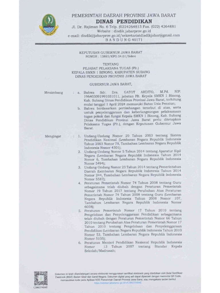 SK PLT KEPSEK SMKN 1 BINONG - Compressed | PDF