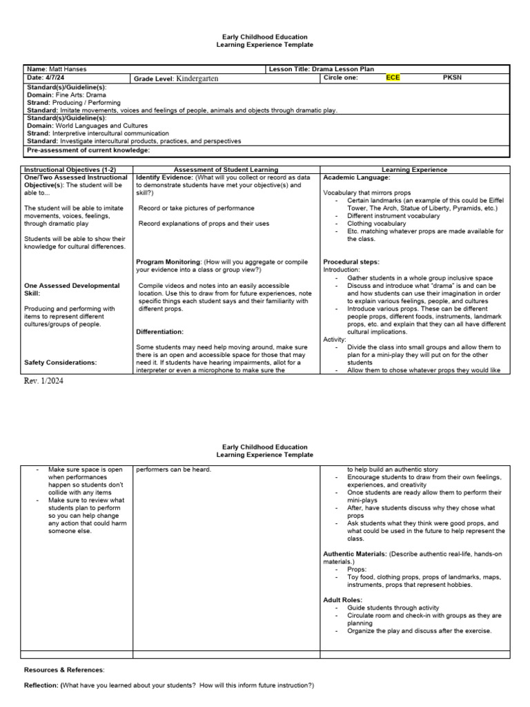 drama lesson plan | PDF | Experience | Learning