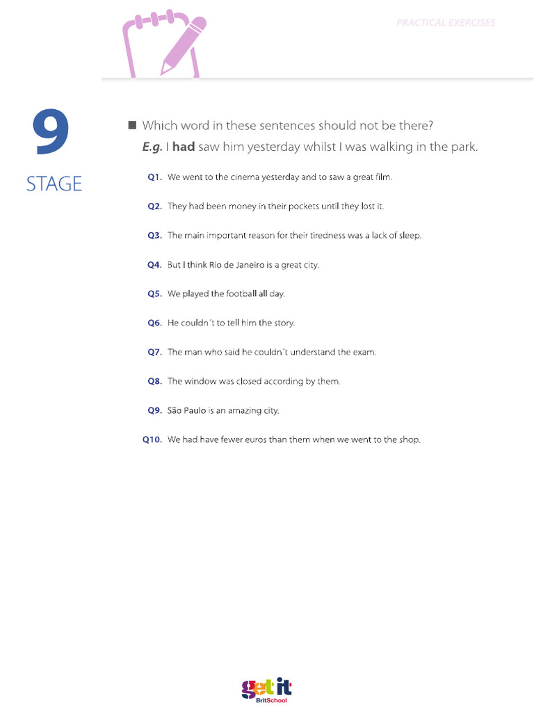 Exercises Callan Stage 9 | PDF