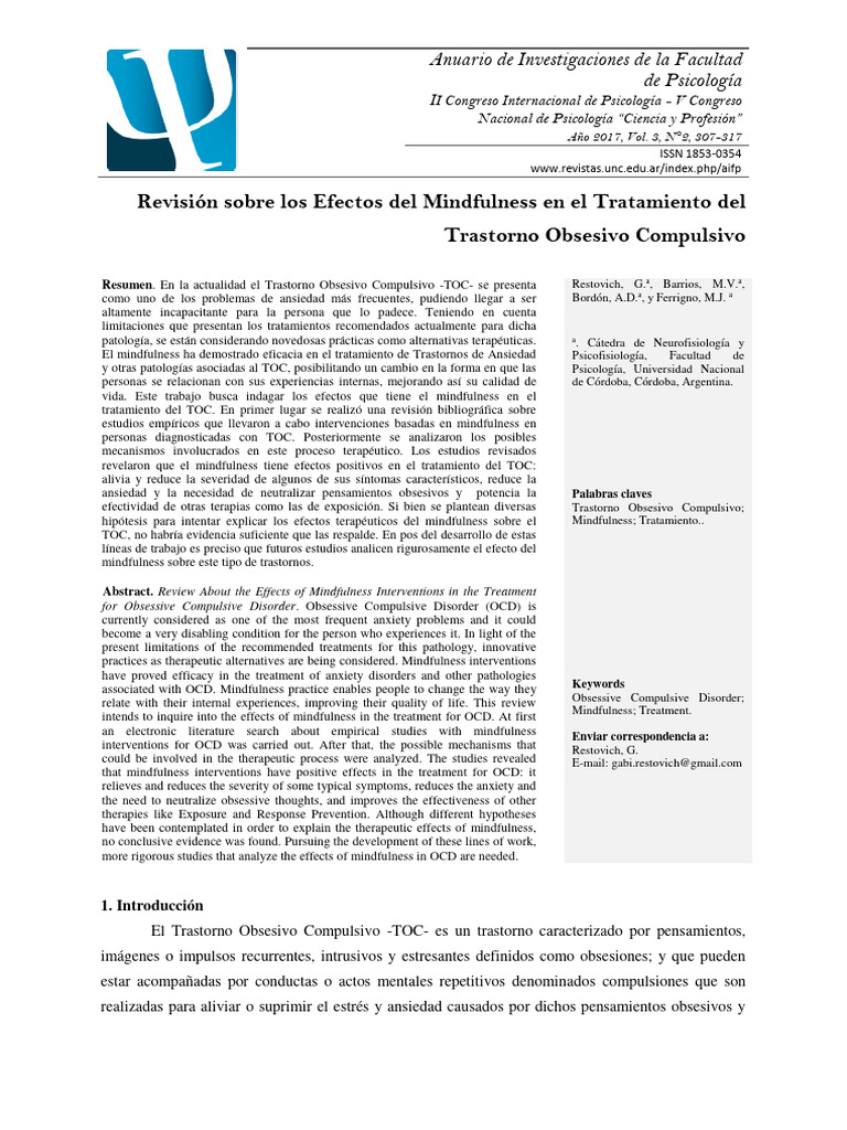 Efectos del Mindfulness en el TOC | PDF | Desorden obsesivo compulsivo | Terapia de conducta ...