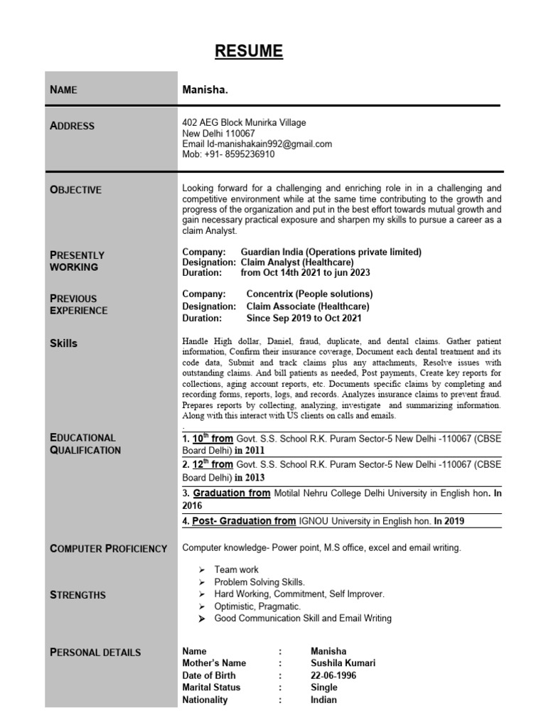 Manisha Updated Resume2 | PDF | Health Care