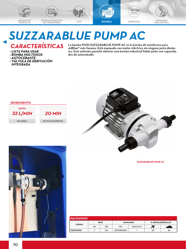 Suzzarablue Pump Ac Piusi Datasheet Adblue 07.23 Es | PDF