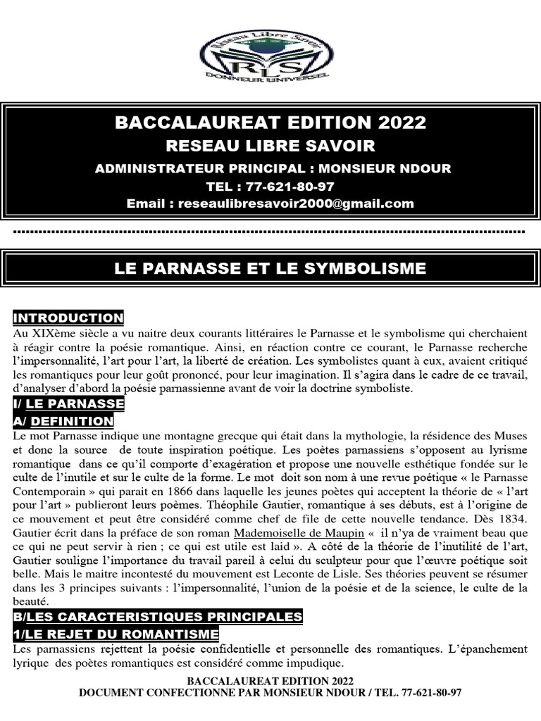Parnasse et Symbolisme en Poésie | PDF