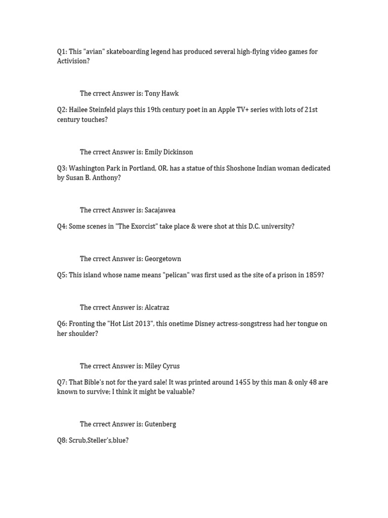 Trivia Quiz Answers Compilation | PDF | Travel | Young Adult