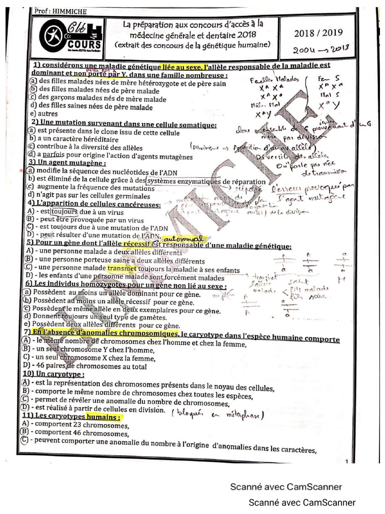 3- QCM Génétique Humaine | PDF
